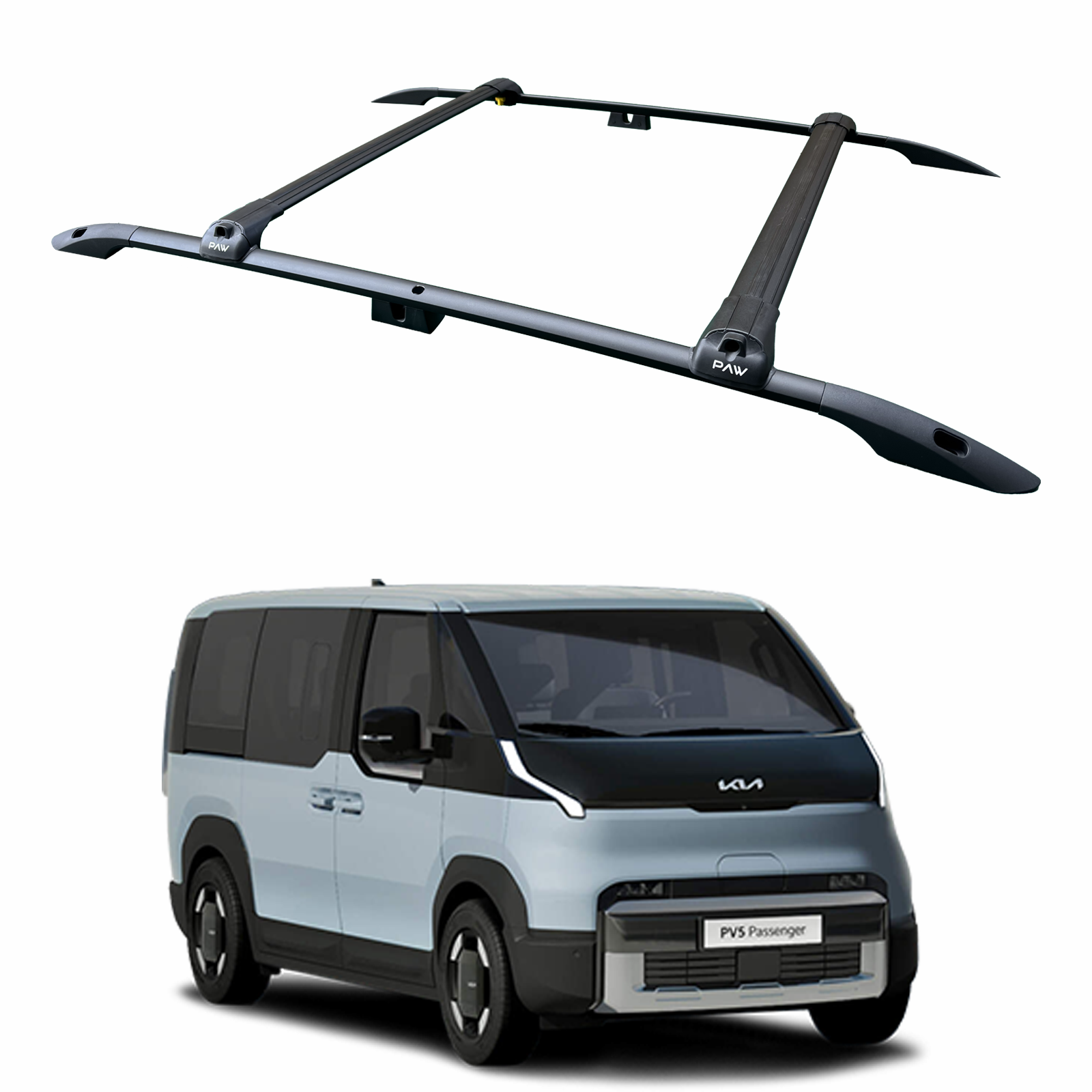 Kia PV5 Roof Side Rails and Roof Rack Cross Bars, black | Toros Trade LLC